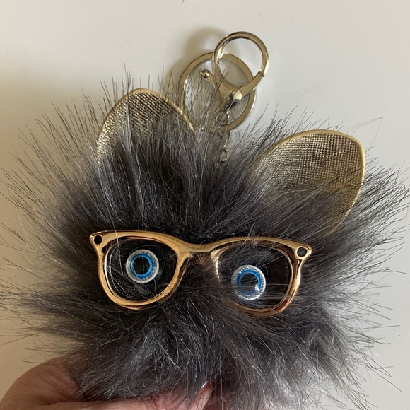 Source Unknown | Accents | Source Unknown Gray And Gold Furry Keychain ...
